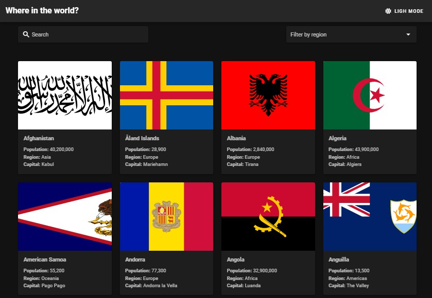 VueJS project for puling countries from rest api and display them
