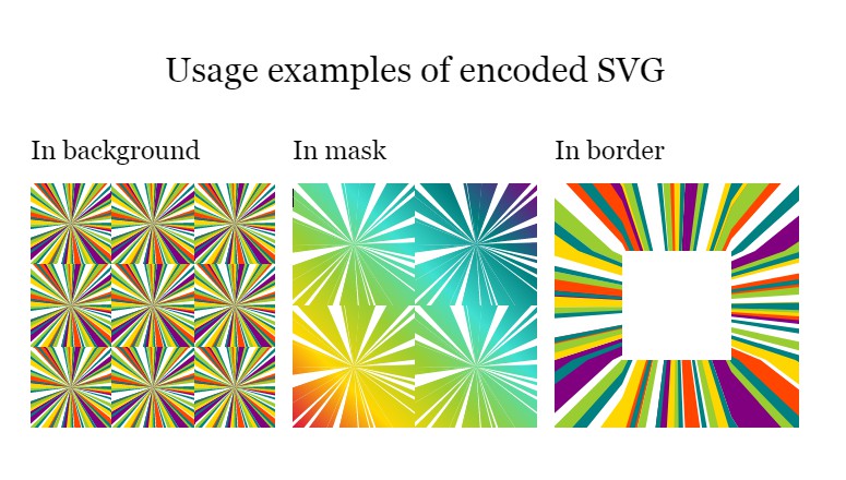 Encode svg in url, use in html Img, Css and more