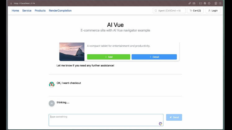 Demonstrate a concept that combine usage with Vue and LLM for browser AI UX